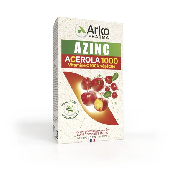 AZINC® VÉGÉTAL Acérola 1000 Vitamine C 100% Boîte de 30 comprimés ...